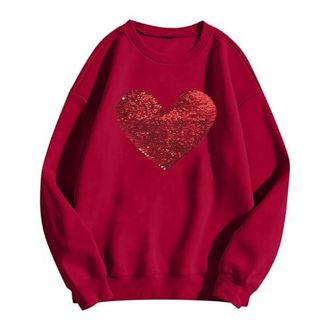Generic Sweat-shirt de Saint-Valentin 2026 pour femmes : jolies chemises de Saint-Valentin avec imprim&eacute; graphique coeur &agrave; manches longues, Rouge, XXL