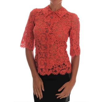 Dolce & Gabbana Femme, Blouses et Chemises, Orange, Taille: 32 FR Cardigan Chemisier Orange en Dentelle Florale et Cristal