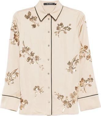 Karl Lagerfeld sequin-embellished button-up blouse - Nude