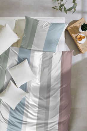 Primera Mako-Satin Bettw&auml;sche 135x200 Streifen grau Taupe blau rost 243222-82