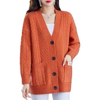 Generic Manteau court à col en V pour femme, simple, polyvalent, petit cardigan tricoté, Orange, L