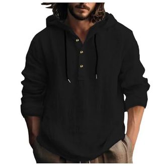 Generic Sweat &agrave; capuche pour homme en coton &agrave; manches longues et col boutonn&eacute; l&eacute;ger, respirant, confortable, doux, d&eacute;contract&eacute;, couleur unie, pull printemps 2