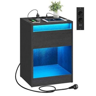 Vasagle Nachttisch mit Einstellbarer LED-Beleuchtung, Beistelltisch mit Steckdosen, Schublade, 2 AC-Steckdosen, 2 USB-Anschl&uuml;sse, modern, f&uuml;r Schlafzimmer, Wo