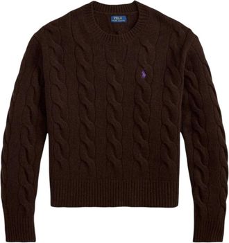 Polo Ralph Lauren Pull col rond en maille torsad&eacute;e - Femme - Pulls - Brun - Taille: 36 FR