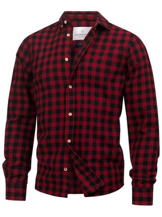 Kronstadt Herren KSJohan Check Hemd kariert aus 100% Baumwolle mit Button-Down-Kragen | Herrenhemd Männerhemd Fiery Red, M