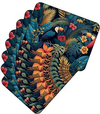 MG Design Mg Design Lot de 8 Sets de Table en liège - Tropical Flowers 2 - 30 × 40 cm - résistants à la Chaleur, faciles à Nettoyer