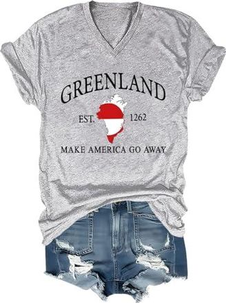 Generic T-shirt unisexe Greenland Make America Go Away avec col en V, gris, XXL