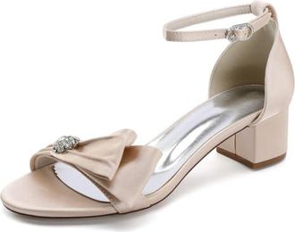 Generic Femmes Mari&eacute;e Chunky Heels Sandales Chaussures Satin&eacute;e Bout Ouvert Talons Bas Dress F&ecirc;te Mariage Soir&eacute;e Chaussures 4.5Cm,Champagne,40 EU