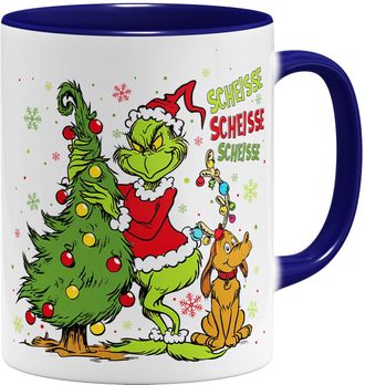 OM3 lustige Weihnachts Kaffee-Tasse mit Spruch - schei&szlig; Weihnachten - Keramik Becher - 325ml - Beidseitig Bedruckt - Dunkelblau