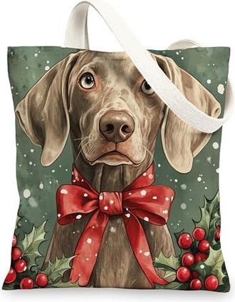 Generic Sac fourre-tout en toile r&eacute;utilisable pour le shopping Motif chien de Weimar de Weimar de Weimar 33 x 38 cm Pour femme Motif Happy New Year Beach Esth