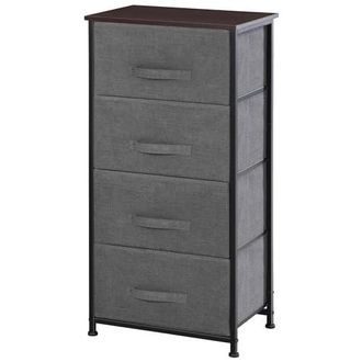 HOMCOM Commode en Tissu Meuble de Rangement 4 tiroirs chiffonnier dim. 45L x 30l x 92H cm Cadre en métal Gris
