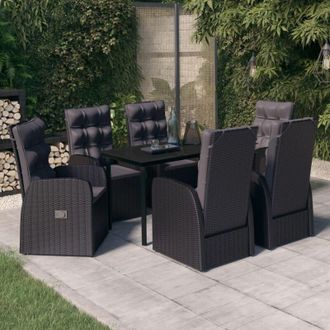 vidaXL 7-tlg. Garten-Essgruppe mit Kissen Schwarz Vidaxl