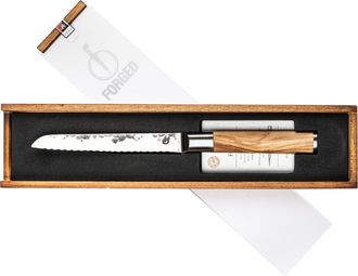 Forged Olive Universalmesser 14cm, Gezahnt, Handgefertigt, in Holzkiste