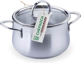 Fackelmann Chefkoch trifft Kochtopf mit Glasdeckel - &oslash;16cm, Edelstahl 18/8, Aluminium-Kern, f&uuml;r alle Herdarten inkl. Induktion - sp&uuml;lmaschinengeeignet