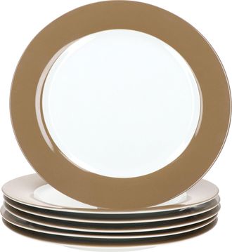 Ritzenhoff & Breker 6er Set Nougat Doppio Speiseteller I Ø 27 cm I Weiß-Braune Porzellan-Essteller für 6 Personen I große Teller für Hauptmahlzeiten beim Frühstück, Mitta