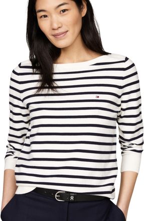 Tommy Hilfiger Damen Pullover Strickpullover, Mehrfarbig (Ivory Petal/Desert Sky STP), XXS