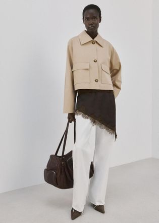Mango Baumwolljacke mit Tasche beige - Damen - XXS - MANGO