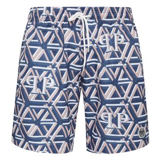 Philipp Plein Homme, Maillots de bain, Bleu, Taille: M Swim Trunks Hexagon Monogram