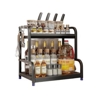 Generic Gewürzregal for die Arbeitsplatte, doppellagig, verbreitert und erhöht, mit 4 Haken, vertikales Lagerregal aus Metall for die Küchenarbeitsplatte,(2-L