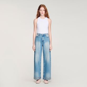 Sandro Jean droit en coton strass&eacute;