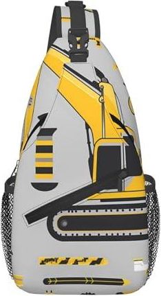 Generic Sacoche Tactique Camion &agrave; motif dexcavatrice Casual Sac Bandouli&egrave;re Polyester Sac &agrave; Poitrine pour Voyage &eacute;cole Homme