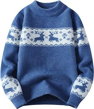 Generic Pull de Noël pour homme avec renne et cerf - Facile dentretien - Doux et pliable - Tricot tricoté à manches longues - Épais - Thermique - Idéal pour l