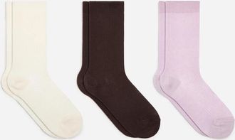 Arket Gerippte Baumwollsocken 3er-Pack -Lila