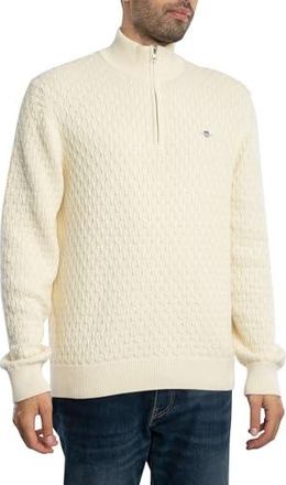 GANT Coton textur&eacute; Demi-Fermeture &eacute;clair Pull-Over, cr&egrave;me, M Homme
