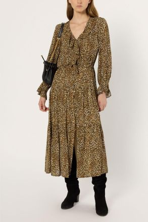 Gerard Darel Robe longue l&eacute;opard &agrave; volants - LYZA - Marron