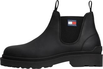 Tommy Jeans Herren Low Boot Stiefel Chelsea aus Leder, Schwarz (Black), 45