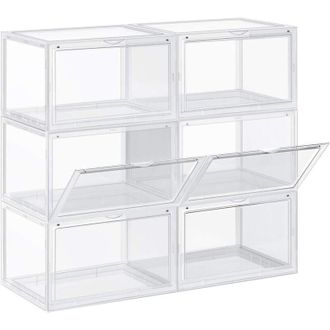 Songmics Songmics - Bo&icirc;tes &agrave; Chaussures, Lot de 6, Coffre de Rangement, empilable, avec Porte, en Plastique, Pointure Jusqu&agrave; 46, 36 x 28 x 22 cm, Transparent
