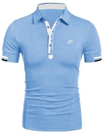Coofandy Polo Homme T-Shirts Chemise Homme Manches Courtes Alpha Broderie &Eacute;t&eacute; Slim Fit Chemise de Golf Chemise de Sport Casual Business (Bleu Clair L)