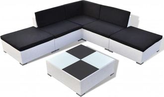 vidaXL Gartenm&ouml;belset 6-teilig mit Kissen Rattan Wei&szlig;
