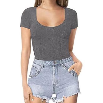 Generic Combishort Femme- Combinaison-Pyjama Sexy &agrave; Manches Courtes Et Col Rond Couleur Unie Basique