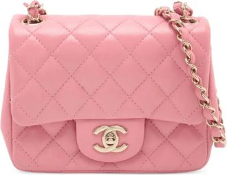 Chanel 2021-2024 mini Square Classic Single Flap Umhängetasche aus Lammleder - Rosa