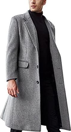 Generic Long Manteau Homme Gabardine Trench Coat Hiver Laine Boutonnage Pardessus Veste Longue Chaud Pour Parka Caban Coupe Ajustée Classique Manteaux Impermé