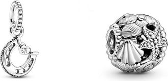 Pandora Gl&uuml;ckshufeisen Charm-Anh&auml;nger, Sterling-Silber799157C01 & Offen gearbeitetes Seestern, Muschel und Herzen Charm Silber, 11 x 11 x 9,8 mm