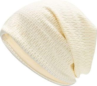 ZLYC Femmes Slouchy Jersey Beanie Summer Knit Hat Thin Stretch Skull Caps, Motif Beige, taille unique