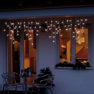 Hellum LED Lichterkette Vorhang Außen, verlängerbar Lichtervorhang mit Steckdose, Verlängerung-Set mit 3m Netzkabel, 1,9 * 0,6m 80 LEDs, Kabel weiß Weihnacht