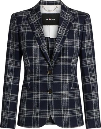 Kiton Femme, Vestes, Bleu, Taille: 40 FR Veste Tailleur &agrave; Carreaux