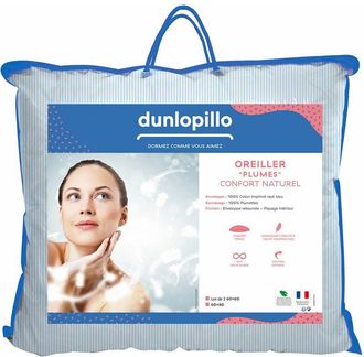Dunlopillo Lot de 2 oreillers Plumes Fermes - 100% plumettes - 60/60 - DUNLOPILLO