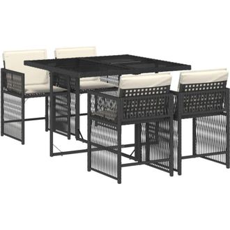vidaXL Ensemble &agrave; manger de jardin coussins 5pcs Noir R&eacute;sine tress&eacute;e - Vidaxl