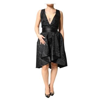 John Richmond Jacquard Kleid- &auml;rmellos- mit tiefem V-Ausschnitt- 2-teilig - - Dresses - Damen - Schwarzk - XS