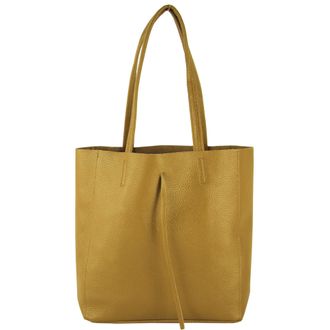 modamoda.de T253 - Ital. Henkeltasche mit Innentasche aus Leder, Farbe:Senfgelb