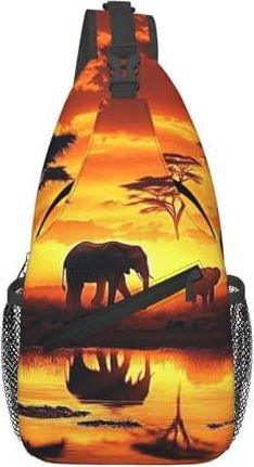 Generic Sac &agrave; dos &agrave; bandouli&egrave;re motif &eacute;l&eacute;phant coucher de soleil africain pour homme