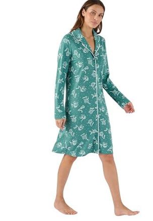 Damart Chemise De Nuit Boutonn&eacute;e Thermique Thermolactyl Femme Vert Imprim&eacute; Taille 54-56 (XXL) 97 Cm