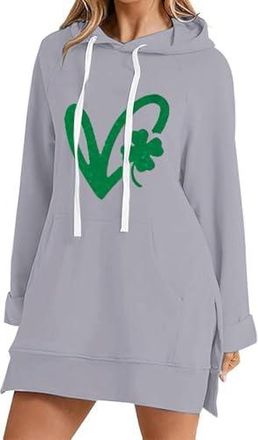 Generic Robe &agrave; capuche surdimensionn&eacute;e &agrave; imprim&eacute; drapeau irlandais pour femme, manches longues, ourlet fendu, robe &agrave; capuche avec poche pour une tenue d&eacute;contr