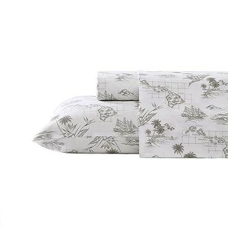 Tommy Bahama Bettwäsche-Set für King-Size-Bett, Baumwoll-Perkal-Bettwäsche-Set, frisch und cool, stilvolle Heimdekoration (Vintage-Karte, Braun, King-Size)