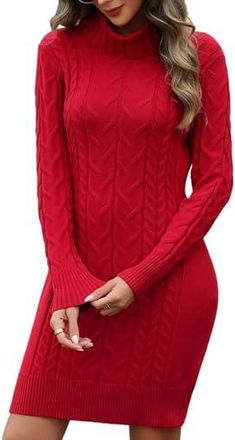 Heekpek Robe Pull Femme Hiver Chic et Elegant Col Roul&eacute; Chaud Automne Robe Moulante Manche Longue Tricot Jupe Courte, Bourgogne, XL