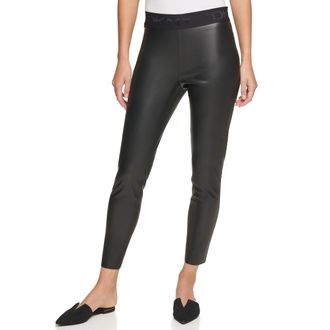 DKNY Womens Pu Pull On Leggings, Black, L